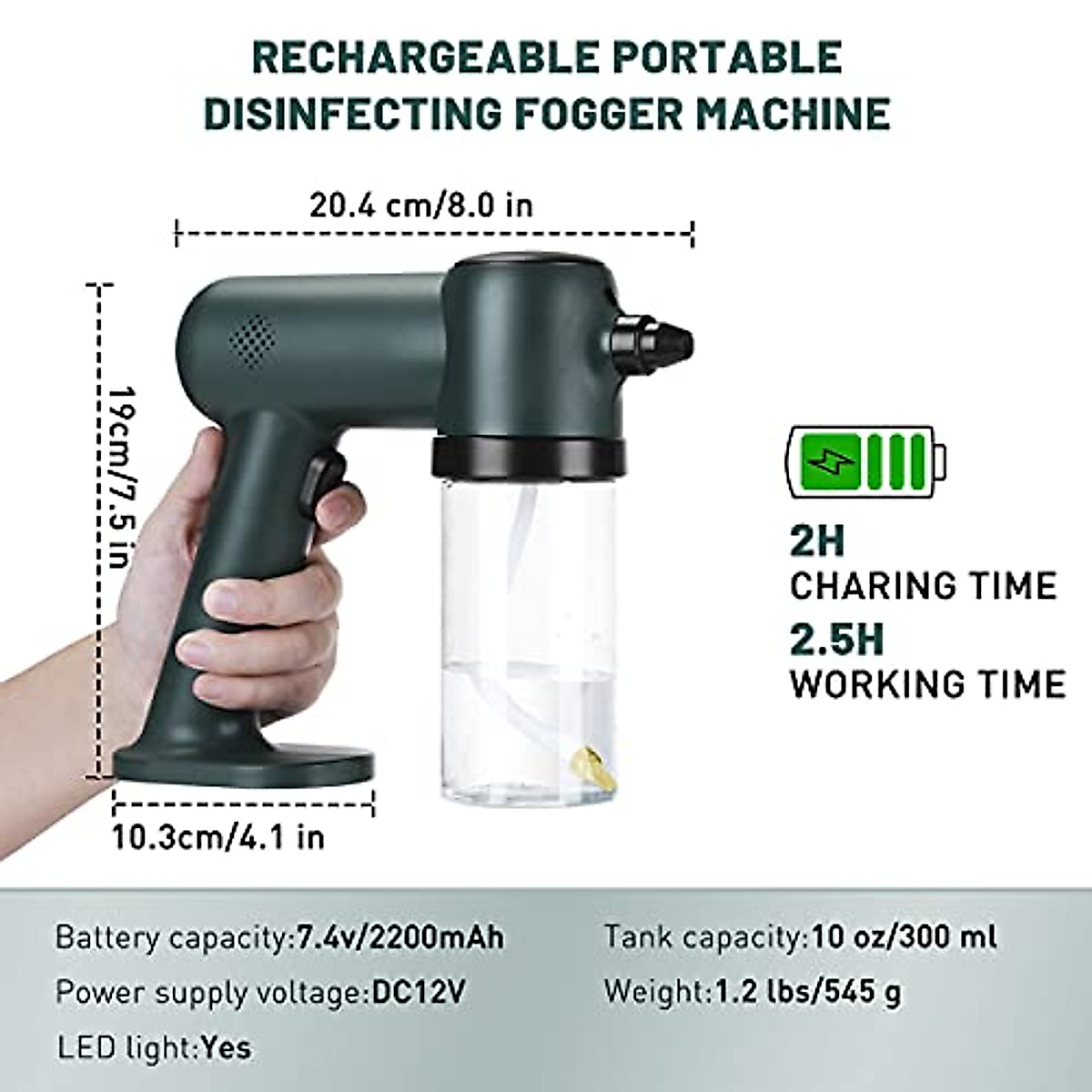 AICase Disinfectant Mist Gun, Electrostatic Nano Atomizer, Rechargeable Cordless ULV Sprayer, Handheld Fogger Spray Machine, Electric Disinfecting Mist Steam Gun for Home, Office, Car, Bathroom, Pest