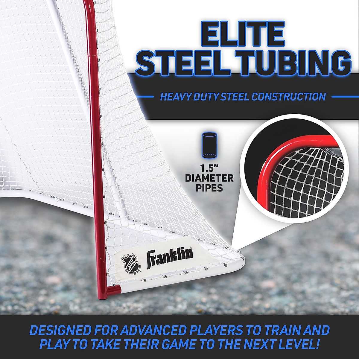 Franklin Sports NHL Street Hockey Goal - Quikset Official Size Regulation Steel Street + Roller Hockey Net Set with Shooting Board - 72" x 48"