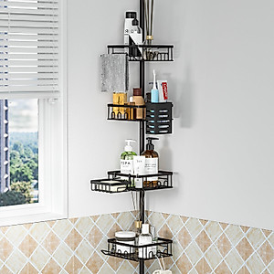 ksdenuov Corner Shower Caddy Tension, Adjustable 34-101 Inches Shower Caddy Tension Pole, 4-Tier Rust-Resistant Freestanding Shower Caddy With Rod, Suitable for Bathtub and Shower Organizer - Black