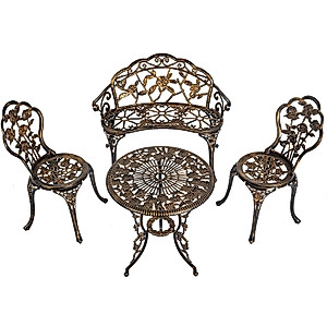 Sundale Outdoor 4 Piece Bistro Set, Cast Aluminum Umbrella Table Chair Loveseat Furniture All Weather Resistant Antique Finish Patio Conversation Set for Balcony Porch Yard Bronze Rose