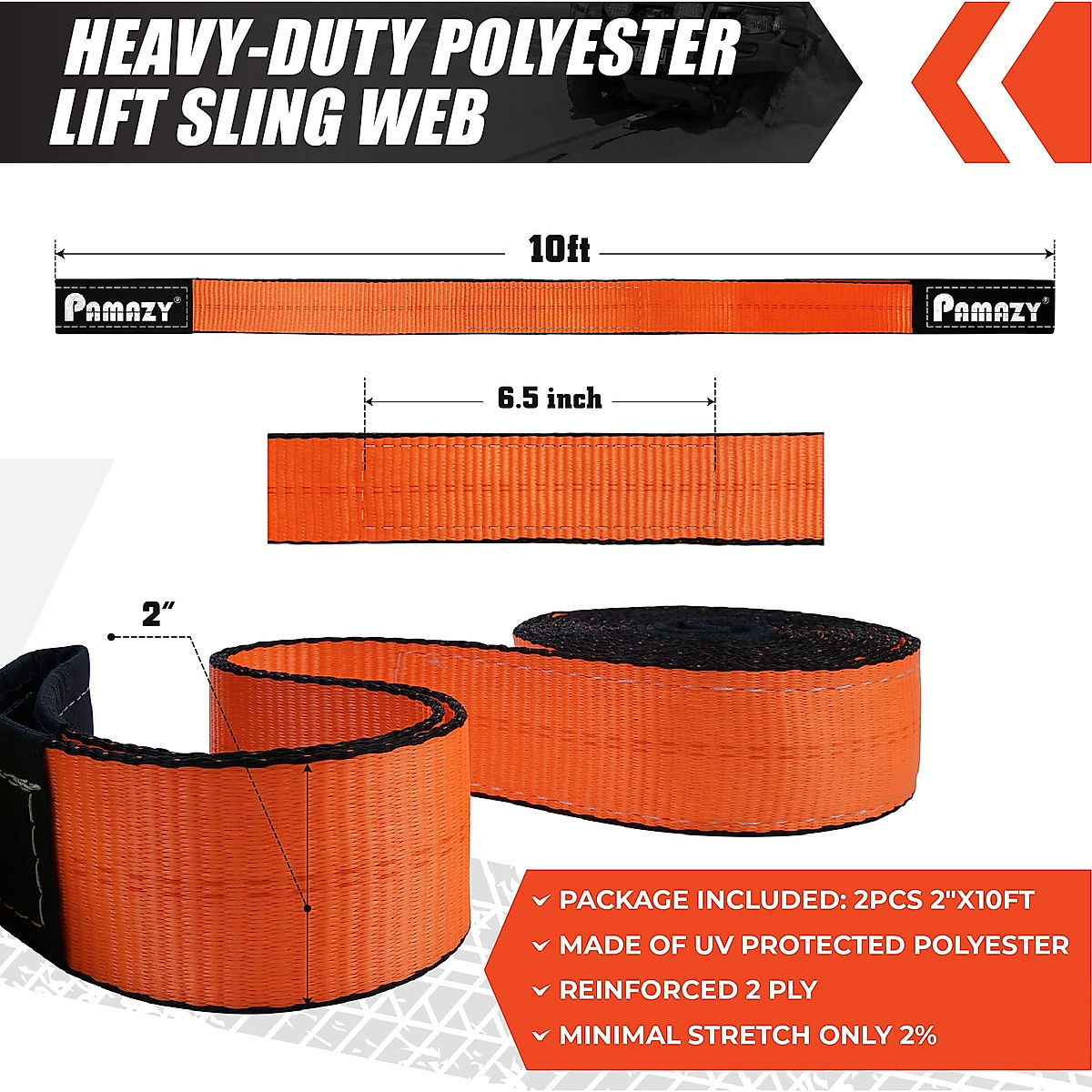 2 Pack 2”x10FT Supper Sturdy Lift Sling Straps, 18800 Pound Capacity Heavy Duty Eye-Eye Nylon Strap for Hoist, 2-Ply Polyester Rigging Straps, Tree Saver Recovery Straps Web Sling Winch