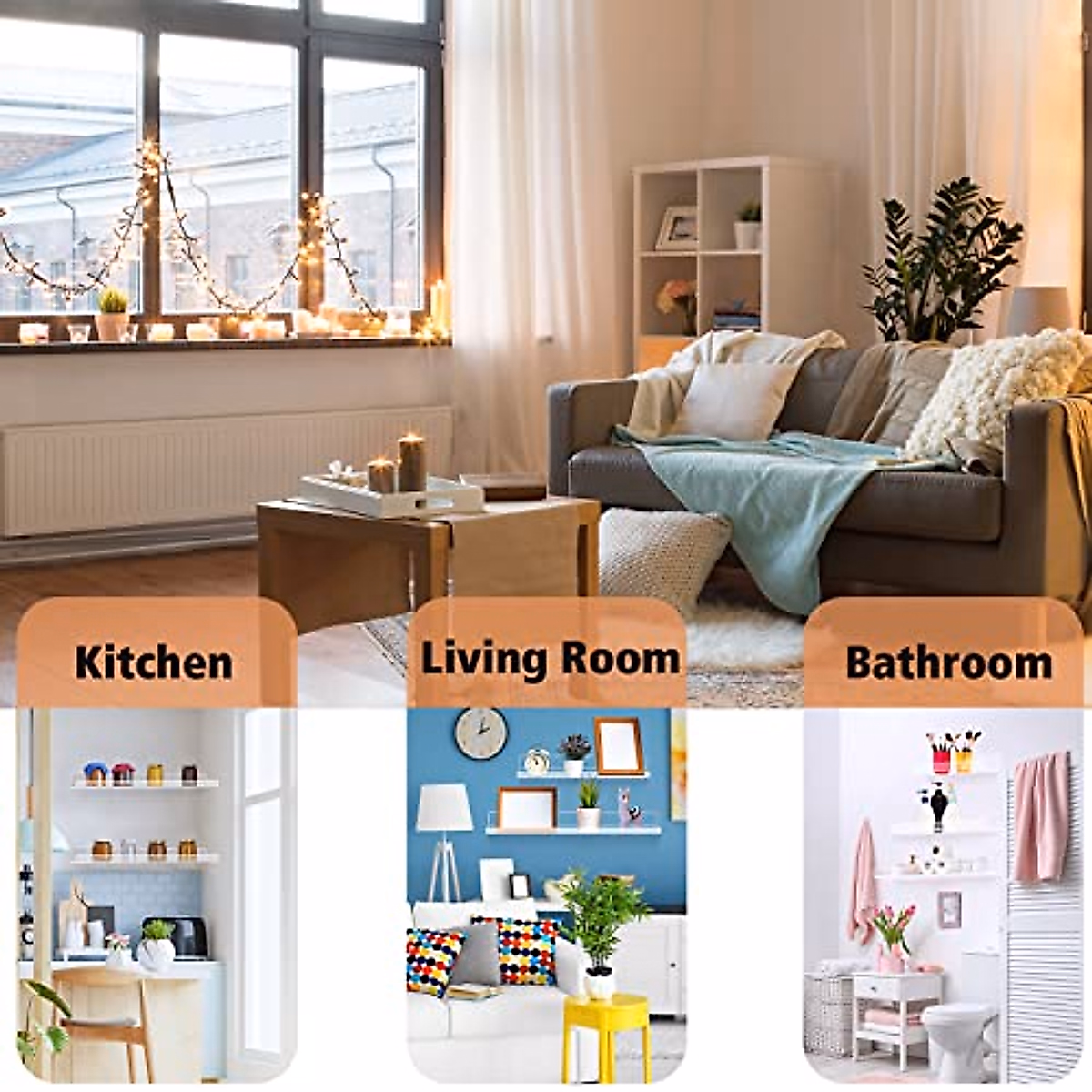 Tuanse 6 Pieces Clear Acrylic Floating Shelves Wall Mounted U Shelves Display Shelves Floating Bookshelf Wall Display Bookshelves for Room Display Storage (36 Inch, 24 Inch, 15 Inch)