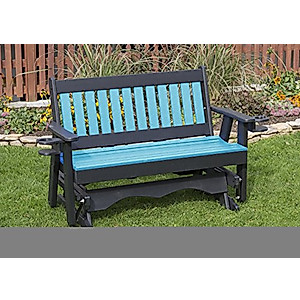 Ecommersify Inc 5FT-Aruba Blue-Poly Lumber Mission Porch Glider with Cupholder arms Heavy Duty Everlasting PolyTuf HDPE - Made in USA - Amish Crafted