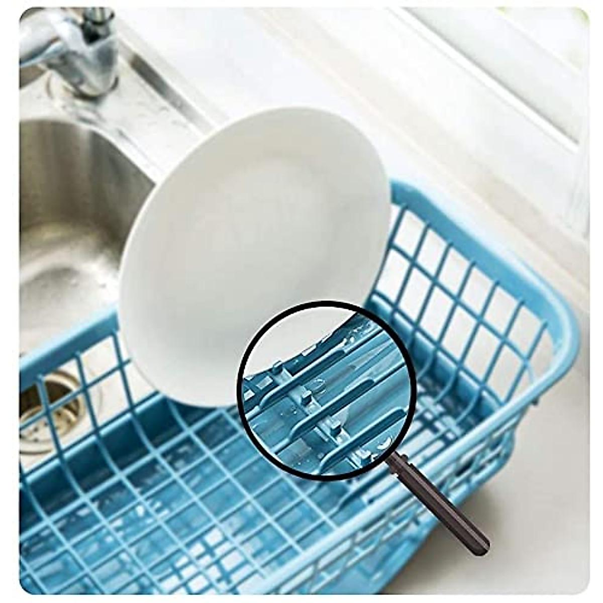 Plate Rack Draining Dish Rack Household Dish Storage Rack With Chopsticks Cage Household Detachable Dish Drain Rack Kitchen Pan Plate Holder (Color : Blue)