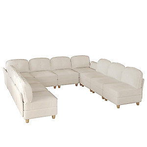 LLappuil Oversized Sectional Couch with Storage, Extra Large U Shaped Sofa Set with Reversible Chaise,113.5 Inch Width, 10 Seat Modular Sofa Sectional for Living Room, Off White, Teddy Velvet