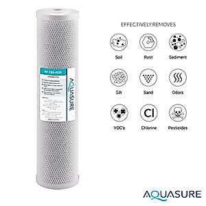 Aquasure Fortitude 5-Micron Coconut Carbon Block Whole House Replacement Water Filter - 20" x 4.5"