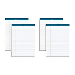 TOPS Docket Writing Pads, 8-1/2" x 11-3/4", Narrow Rule, White Paper, 100 Sheets, 4 Pack (99612)
