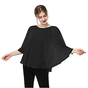 Casual Chiffon Cape Soft Shawl Sheer Shrugs Poncho Capelets shawls and Wraps for Women (Black)