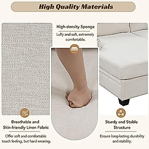 FULife Modern U-Shaped Sectional Sofa with Chaise Lounge,Comfy Modular Couch w/Nailhead Trim Armrest,Linen Fabric Upholstered 6-Seater Corner Sofá for Living Room Apartment Office, Beige 120" w