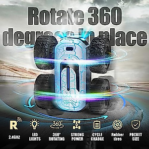 TRIPLEFINE Remote Control Car for Kids 8-12, 360°Rotating with 2 Batteries, Double-Sided RC Car Stunt Car Toy, 2.4Ghz Remote Control with LED Lights and Headlights