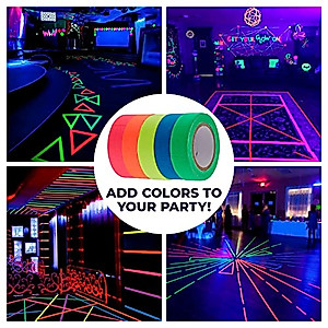 18ft Fluorescent Adhesive Tape Neon Tape - 5Pcs Glow in The Dark Gaffers Tape Color Pack 0.5 IN Wide - Gaffer Tape Multi Colored Duct Tape Multipack Blacklight Tape Art Crafts Neon Fluorescent Tape