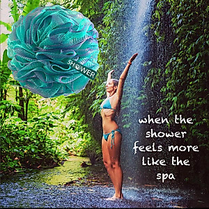 SHOWER BOUQUET Loofah-Bath-Sponge XL Swirl-Mix-Color 4-Pack // Extra-Large 75g Mesh Luffa Loofa Loufa Puff Pouf Set/Exfoliating Body Scrubber for Women and Men - Exfoliate & Soothe Face & Body