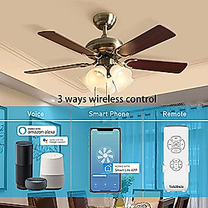 Smart WiFi Ceiling Fan Remote Control Kit, Universal Fan Remote, Controlled by Remote/WiFi/Voice, 3 Speeds 12 Timing, Compatible with Alexa, Google Assistant, Smart Life App, No Hub Required