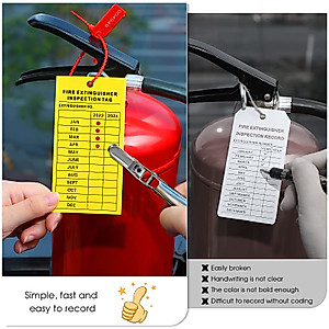 101 Pieces Monthly Fire Extinguisher Inspection Tags 2023 Maintenance Tags and Plastic Tamper Seals Numbered Security Tags with Handheld Hole Puncher (Red, Yellow, 4.33 x 2.13 Inch)