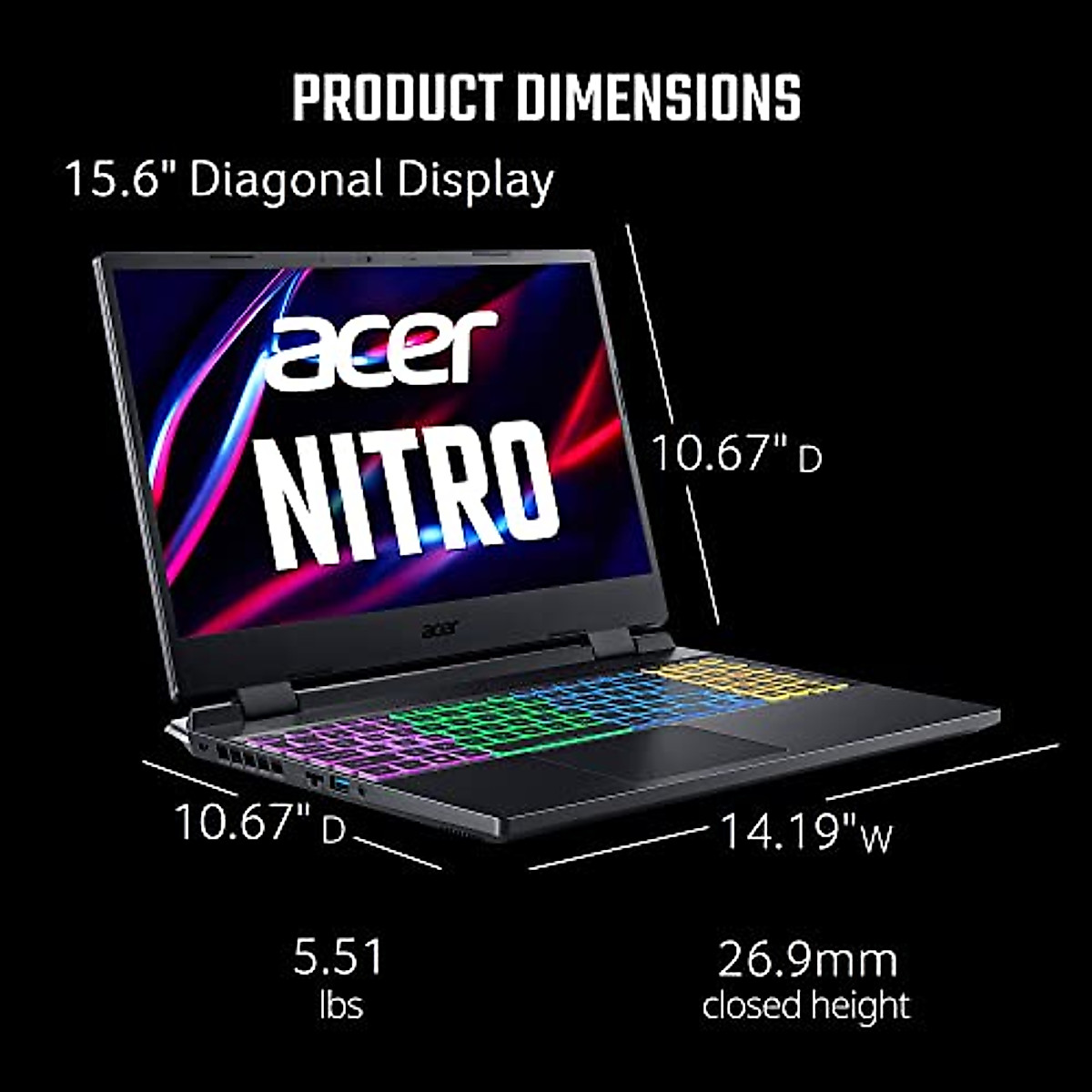 Acer Nitro 5 Gaming Laptop | Intel 12th Gen i7-12650H | NVIDIA GeForce RTX 4060 Laptop GPU | 15.6” FHD 144Hz IPS Display | 16GB DDR5 | 1TB Gen 4 SSD | Killer Wi-Fi 6 | RGB Backlit KB | AN515-58-781P