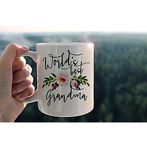 kunlisa Best Grandma Mug Cup,World's Best Grandma Floral Ceramic Mug-11oz Coffee Milk Tea Mug Cup,Grandmother Grandma Birthday Mother's Day Gifts From Grandson Granddaughter Grandkids