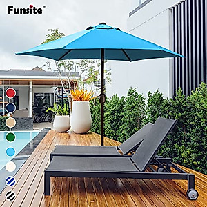 Funsite 7.5ft Patio Umbrella, UV Protect Market Table Umbrella with Heavy Duty Pole, Ventilate Design Outdoor Umbrella with Push Botton Tilt & Crank Ideal for Garden, Lawn, Deck, Yard&Pool, Light Blue