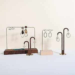 GemeShou brass earring display stands for selling, wooden ear ring holders for jewelry, single stud holder jewelry display【Brass earring stand Height-Beech】