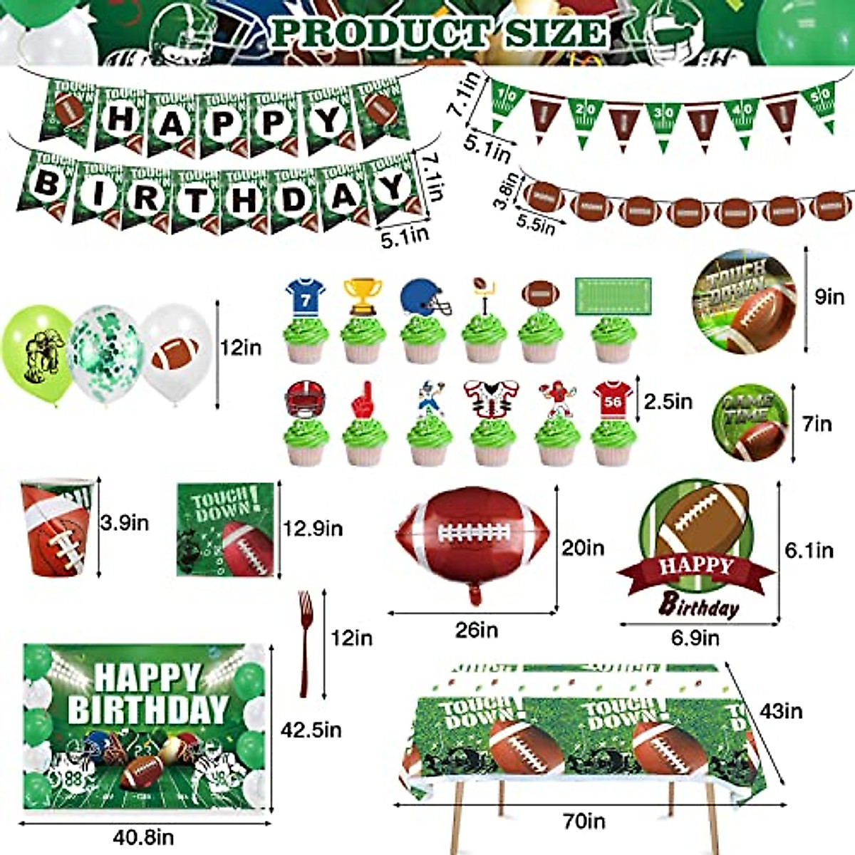 176pcs Football Birthday Party Decorations Includ Birthday Banner, Football Garland,Tablecloth, Football Backdrop, Football Foil Balloon, Tableware ect Boys Sports Theme & Superbowl Party Supplies