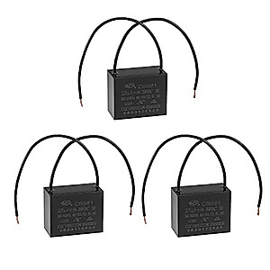 uxcell Ceiling Fan Capacitor CBB61 25uF 250V AC 2 Wires Metallized Polypropylene Film Capacitor 48x38x26mm for Electric Fan Pump Motor Generator 3Pcs