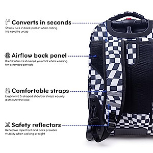 J World New York Sundance Rolling Backpack Girl Boy Roller Bookbag, Wavy Checkers, 20 Inch