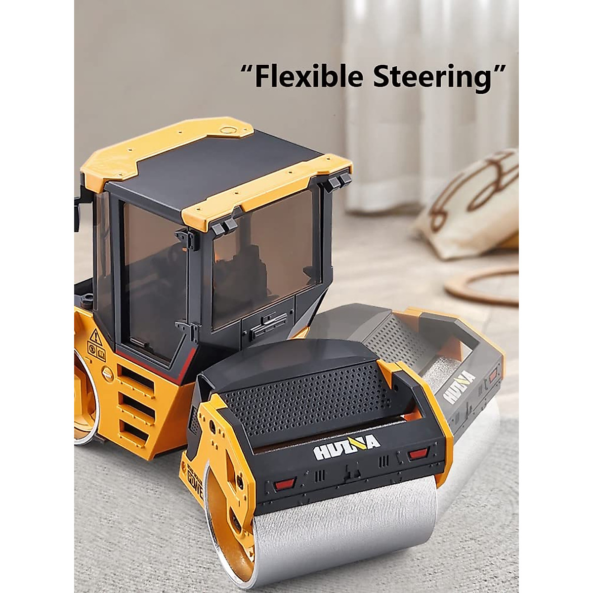 Gemini&Genius Double-Drum Road Roller Toy Construction Vehicle Toy 1/50 Scale Die-cast Grader Engineering Road Planer Vehicle, Asphalt Drum Compactor Alloy Model Toys and Collections for Kids