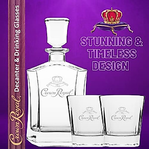 Whiskey Decanter Fathers Day Crown Royal Gifts for Men Set with 2 Drinking Glasses | Whiskey Decanter Set for Men and Women | Compatible