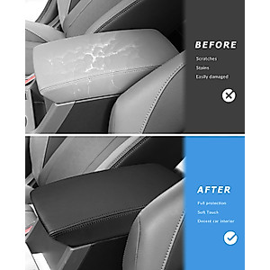 INTGET Car Center Console Armrest Cover for Subaru Crosstrek/Impreza Accessories 2024 Leather Arm Rest Box Lid Middle Console Seat Cover Protector (2024+(with pad), Black Stitches)