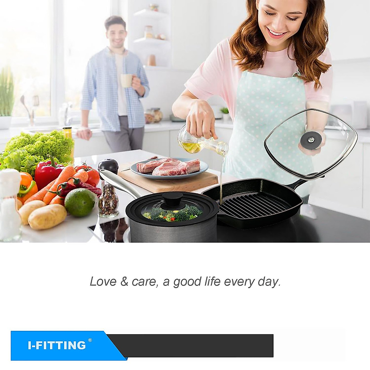 Square Glass Lid 12'', Clear Tempered Glass Vented Square Pan Lid, Replacement Cookware, Frying Pan Cover by IFITTING,1Pack, inner diamater 11.56'' outer diameter 12''