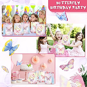 24 Pcs Butterfly Party Favors Gift Bags Goodie Treat Candy Bags Thank You for Fluttering by Paper Bags with Handles for Girls Butterfly Birthday Party Supplies Baby Shower (Watercolor Style)