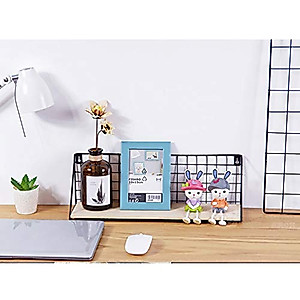 DOITOOL Wire Storage Rack Floating Shelves Wall Mounted Rustic Wood Wire Frame Hanging Shelf for Bedroom Bathroom Living Room Kitchen Office Size M Cabinet Storage Shelf