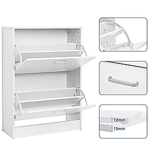 VASAGLE Shoe Cabinet with 2 Flip Doors, Adjustable and Removable Divider, for 12 Pairs of Women's Shoes or 8 Men's Shoes, for Narrow Entrance, 60 x 24 x 83.5 cm (L x W x H), White LBC02WT