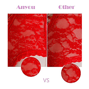 Anyou Lingerie for Womens Lingerie Lace Teddy Plus Size Lingeire Bodysuit Chemise Nightwear with Stockings Size Large Red