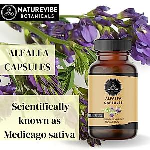 Naturevibe Botanicals Alfalfa Capsules Premium 180 Veg Capsules | 1000mg Per Serving | Nutritionally Abundant | Made with Pure Herb Alfalfa Powder