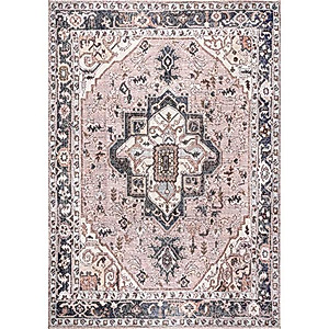 nuLOOM Sasha Machine Washable Medallion Ultra Thin Area Rug, 5x8, Pink