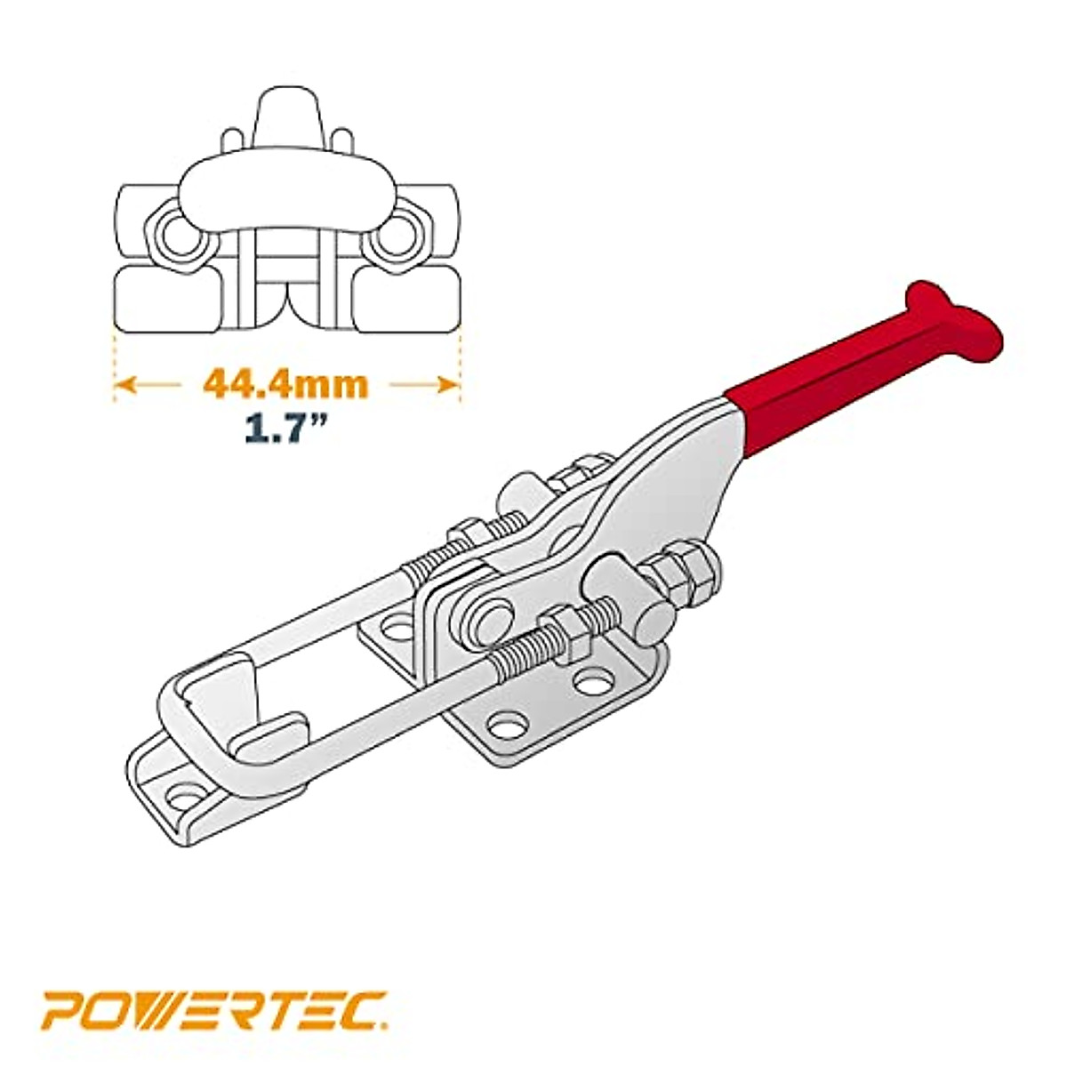 POWERTEC 2PK Toggle Clamp, 700 lbs Holding Capacity, 431 Adjustable U Bolt Latch w/Antislip Hand Grip for Woodworking Jigs & Fixtures, Smoker, Tire Carrier, Tool Box, Cabinet, Truck (20307-P2)