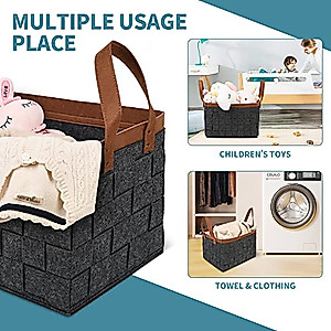 DAKCOS 2 Pack 32L Collapsible Felt Storage Basket,15.3"x11.8"x11.2" Felt Woven Basket with Felt Carry Handles for Toys,Towels,Clothes,Firewood etc.