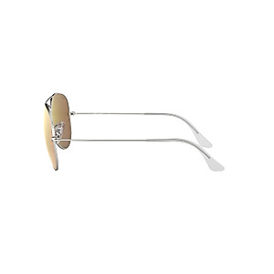 Ray-Ban RB3025 Classic Aviator Sunglasses, Matte Silver/Light Brown Mirrored Pink, 55 mm