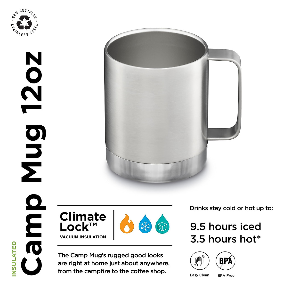 Klean Kanteen Insulated Camp Mug - 12 oz - Brushed Stainless