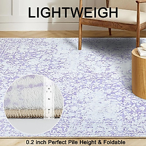 DUKINO Washable Area Rug 5x7, Boho Low-Pile Rugs for Living Room, Non Slip Rubber Backing Carpet, Soft Vintage Nursery Rug for Living Room, Bedroom, Dining Room, and Office - Purple
