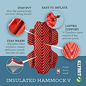 Klymit Inflatable V Hammock Pad, Pair with Klymit Traverse Hammock,Red