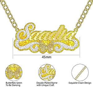 Personalized Butterfly Nameplate Necklace 18k Double Plate Custom with Any Name Letter Yellow Acrylic Board Dazzling and Stunning Gold Name Jewelry for Women Gift