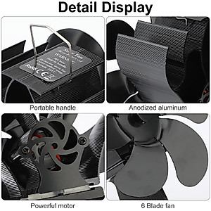 GIFZES Heat Powered Wood Stove Fan with Magnetic Thermometer, 6 Blades Wood Stove Fan Non Electric Eco Fans for Wood Stoves,Circulating Warm Air Fireplace Fan for Wood/Log Burner Stove