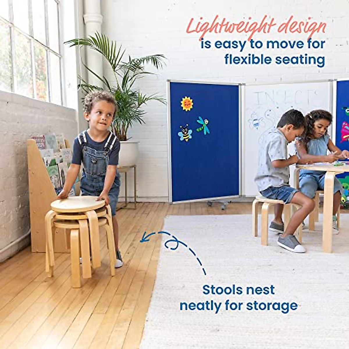 ECR4Kids Bentwood Stackable Stools, Classroom Furniture, Natural, 6-Piece