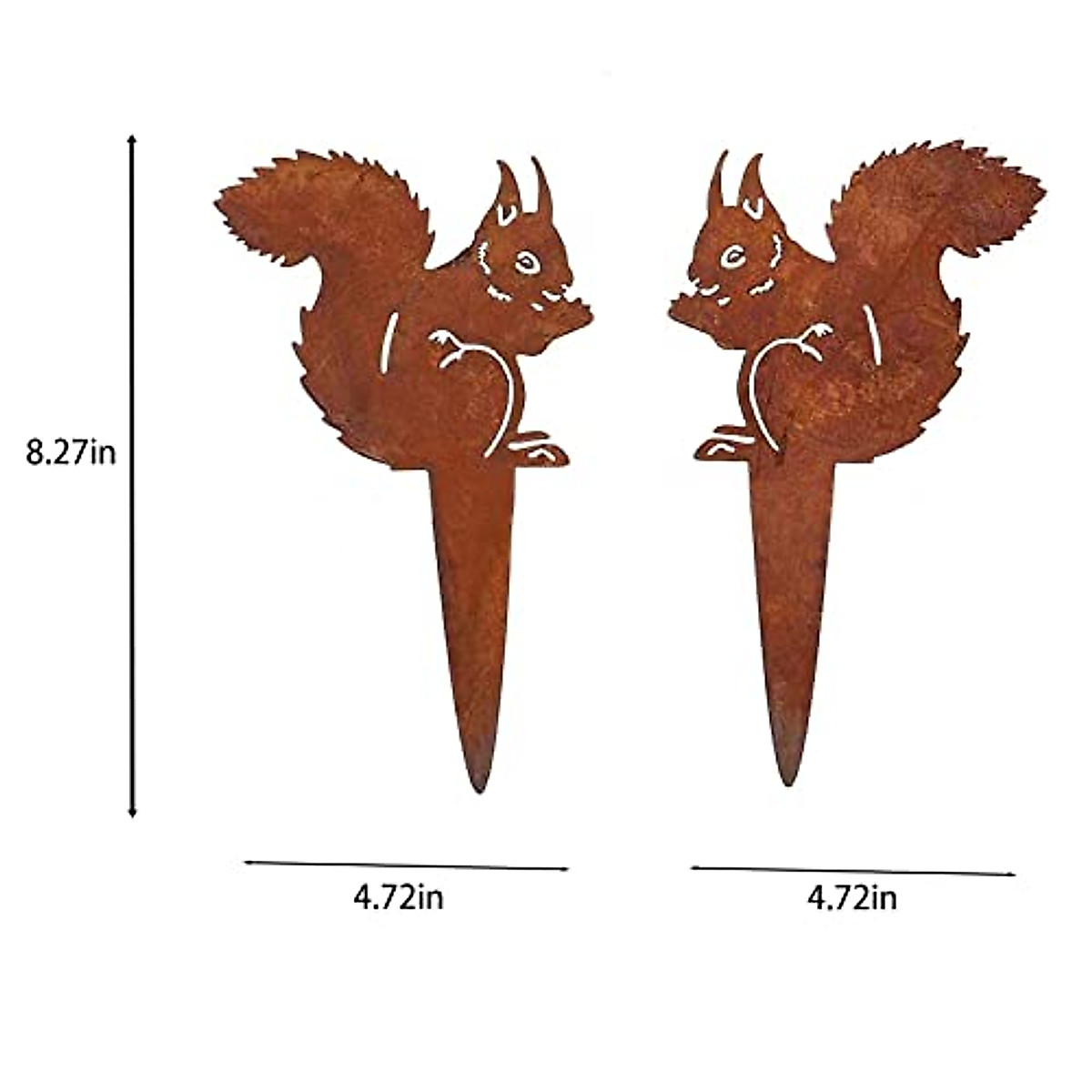 Wetufin - 2pcs Steel Silhouette Squirrel with Rusty Patina Garden Metal Art Decoration Decoration Animal Statue Stake for Garden Yard Home, 8.27 * 4.72in