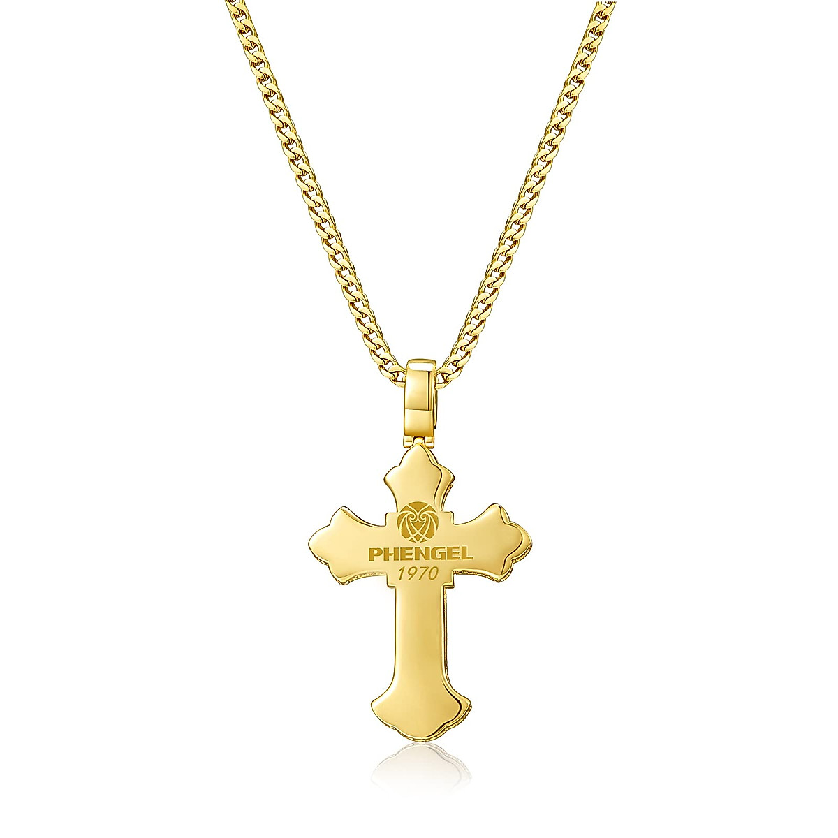 PHENGEL 12 month birthday stone Cubic Zirconia 5A Cz Cross Religious Pendant gorgeous Necklace (14K-Gold-11-Nov)