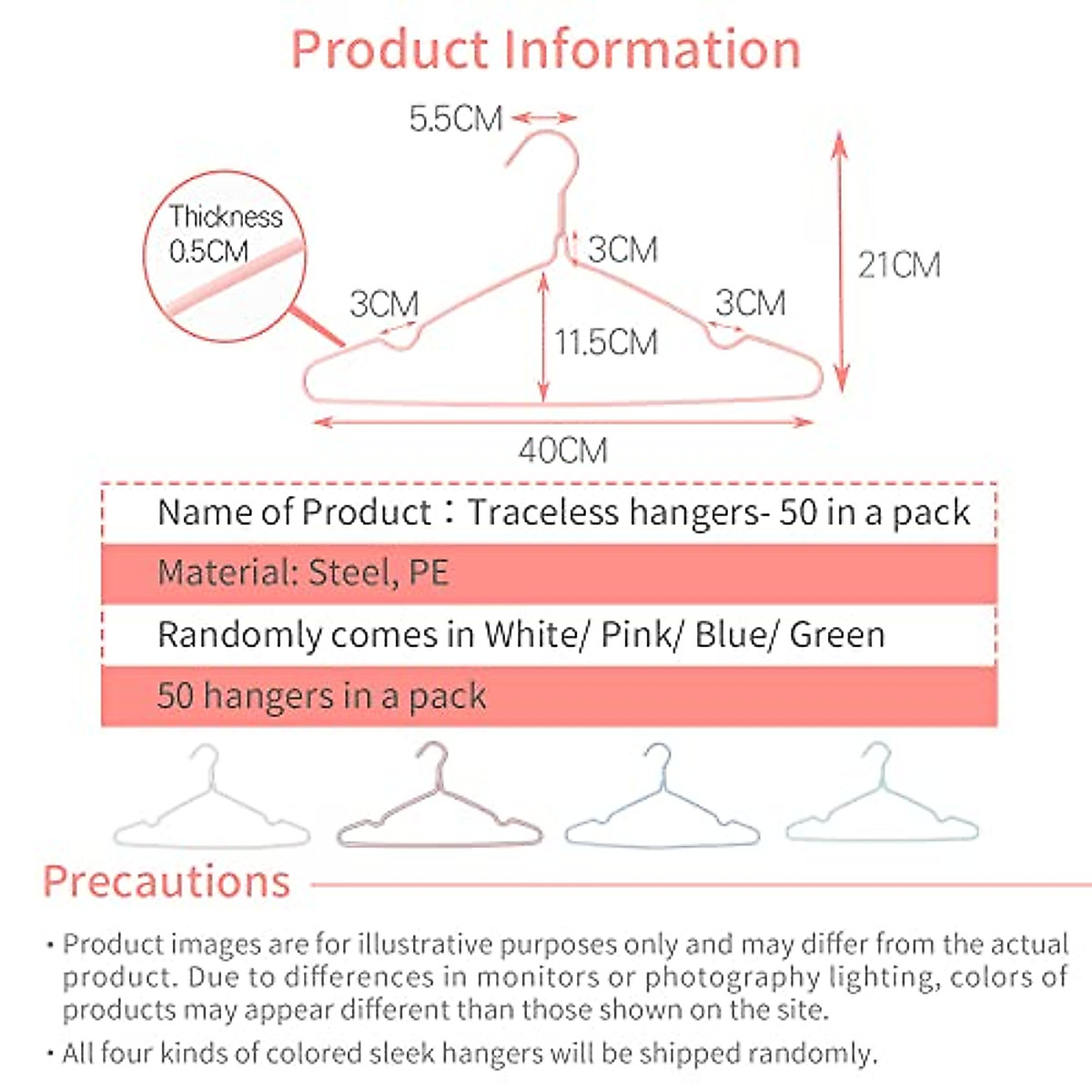 Traceless Hangers Clothes Hangers 50 Pack-Random Color,Coat Hangers, No Shoulder Bump Suit Hangers