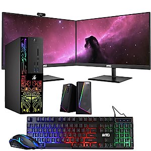 Computer Desktop PC, Intel Core i5-6500, TechMagnet Siwa 6, New MTG Dual 27 Inch Monitor, 16GB RAM, 2TB, 1GB Graphic Card, RGB Keyboard Mouse, RGB Speaker, Webcam, WiFi, Windows 10 Pro (Renewed)