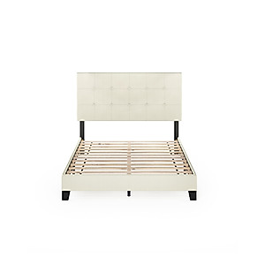 Furinno Laval Button Tufted Upholstered Platform Bed Frame, Full, Linen