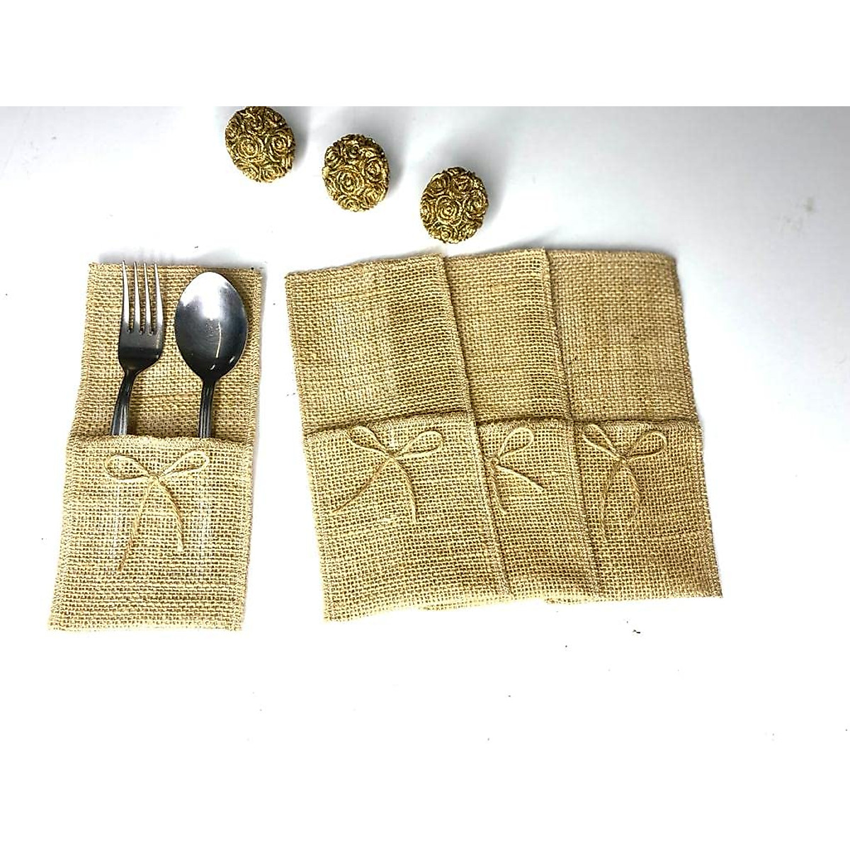 meditroia (Troia Textil(12,Pieces) Burlap Cutlery Holders Lace Utensil Pouch Knifes Forks Bag for Vintage Natural Wedding (4x8inch)